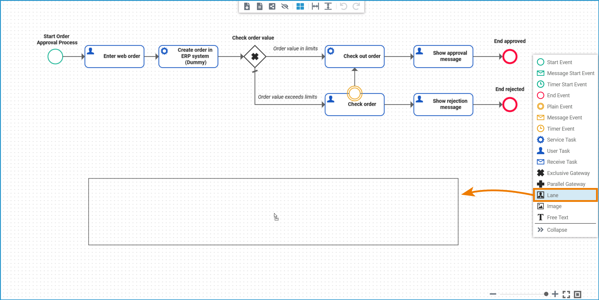 Step 1: Insert and Configure Lanes in the BPMN